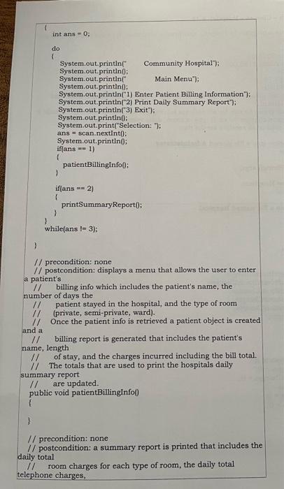 Solved AP Computer Science Lab - Classes - Hospital i 18 | Chegg.com