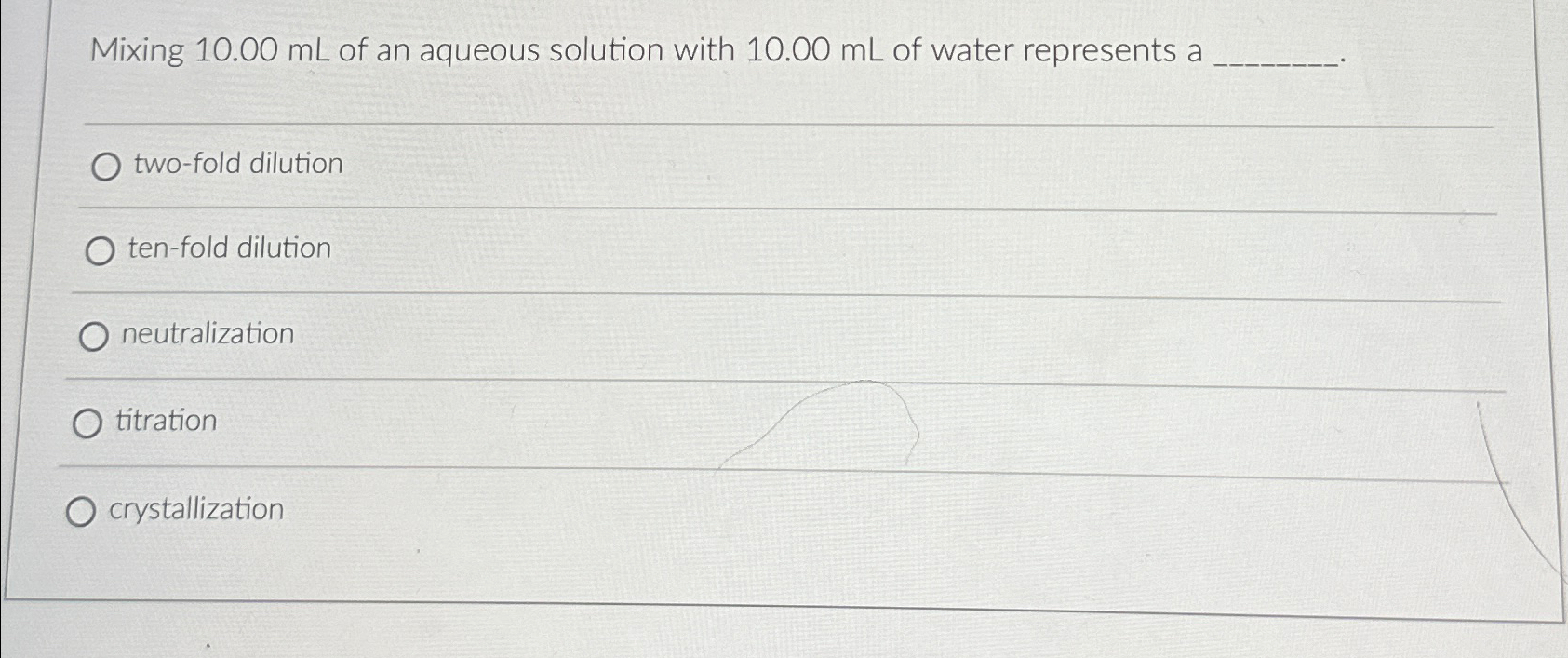 Solved Mixing 10.00mL ﻿of an aqueous solution with 10.00mL | Chegg.com