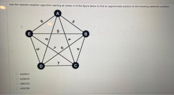 Solved Use the nearest-neighbor algorithm starting at vertex | Chegg.com