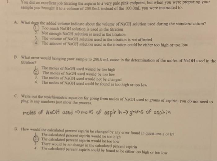 Solved You did an exoellent job titrating the aspirin to a | Chegg.com