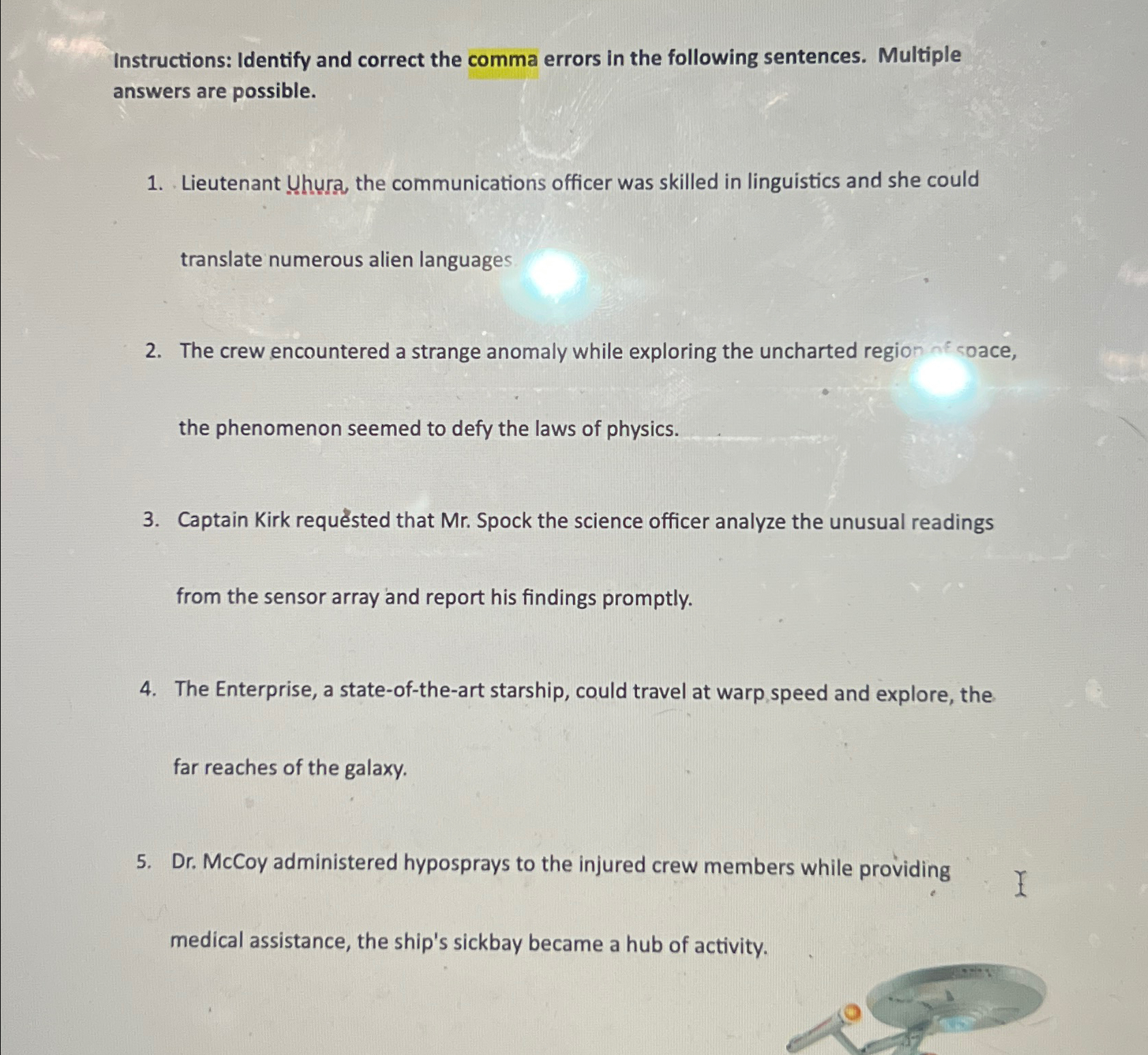 Instructions: Identify and correct the comma errors | Chegg.com