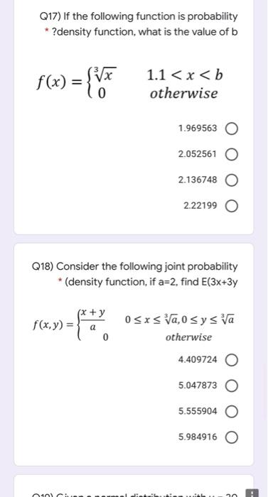 Solved Q17) If the following function is probability * | Chegg.com