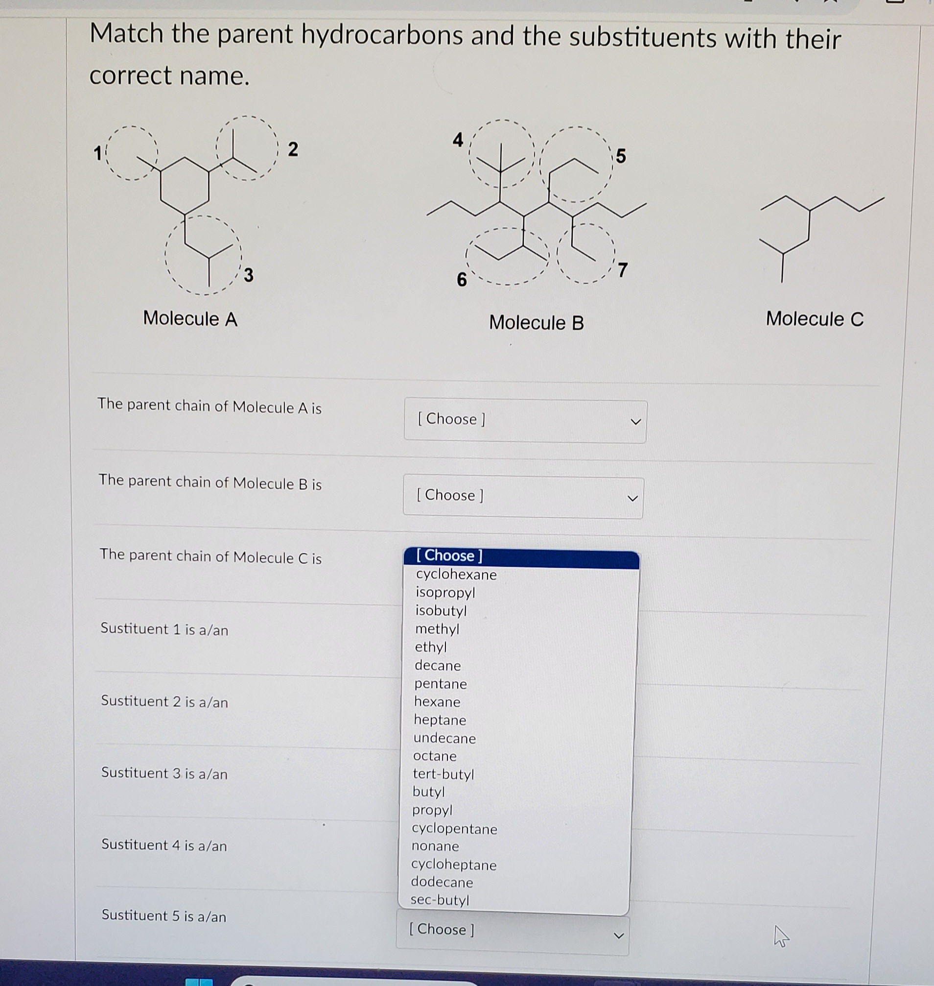 Solved Match the parent hydrocarbons and the substituents | Chegg.com