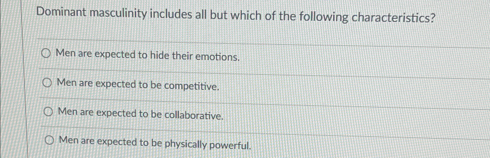 Solved Dominant masculinity includes all but which of the | Chegg.com