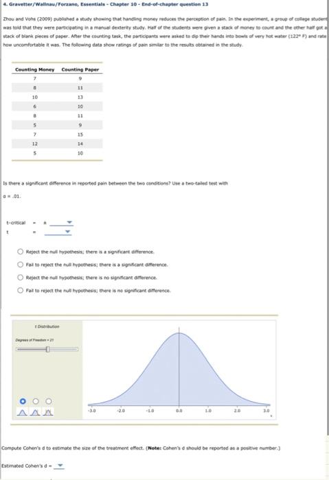 Solved 4. Gravetter/Wallnaw/Forzane, Essentials - Chapter 10 | Chegg.com