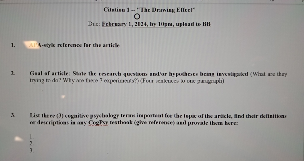 Solved Citation 1 -- ﻿"The Drawing Effect, A.P-style | Chegg.com