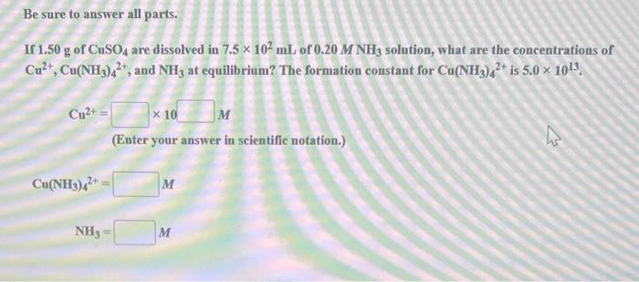 Solved If 1.50 g of CuSO4 are dissolved in 7.5×102 mL of | Chegg.com