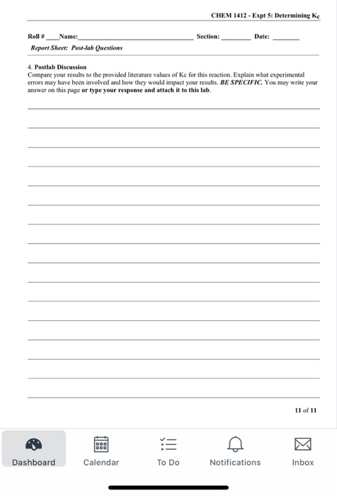Solved CHEM 1412 - Expt 5: Determining ke Section: Date: | Chegg.com