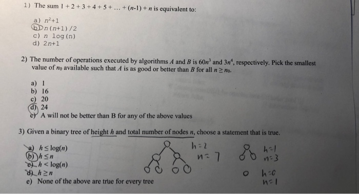 Solved 1) The sum 1 + 2 + 3 + 4 +5+ ... + (n-1) + n is | Chegg.com