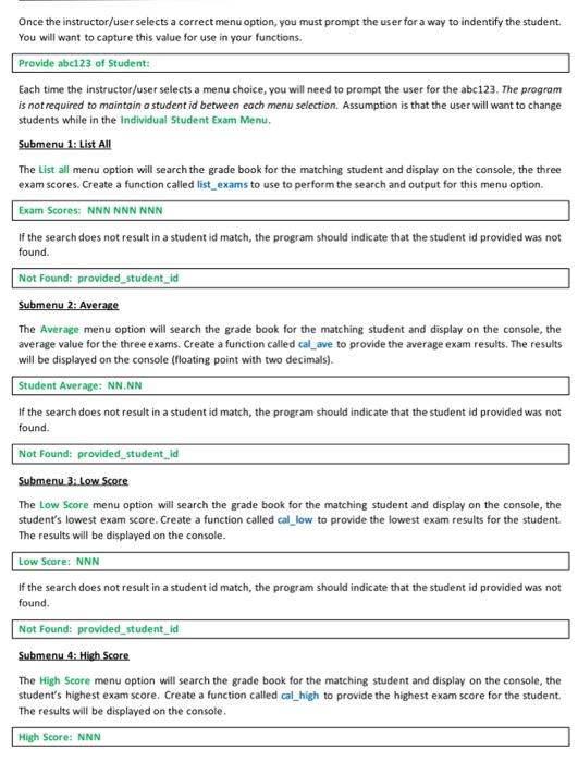 Solved Once the instructor/user selects a correct menu | Chegg.com