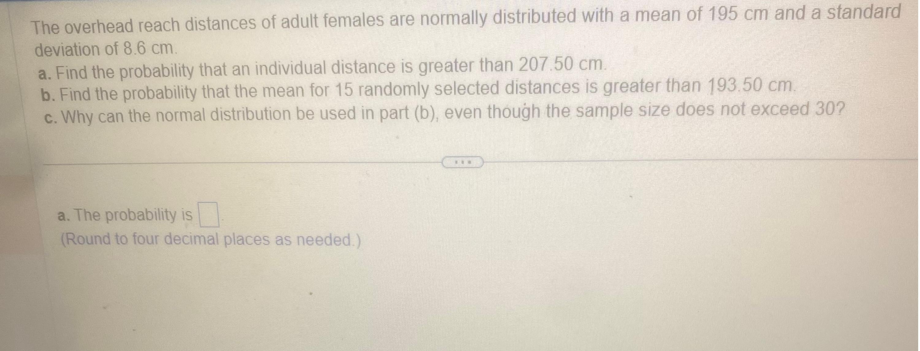 Solved The overhead reach distances of adult females are | Chegg.com