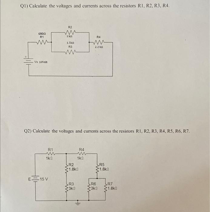 Solved Q1) Calculate the voltages and currents across the | Chegg.com