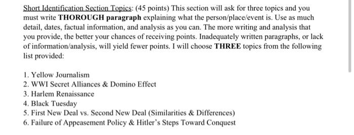 Solved Short Identification Section Topics: (45 points) This | Chegg.com