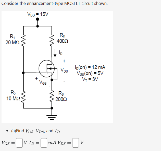 Consider the enhancement-type MOSFET circuit | Chegg.com