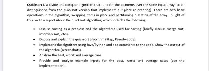 Solved Quicksort is a divide and conquer algorithm that | Chegg.com