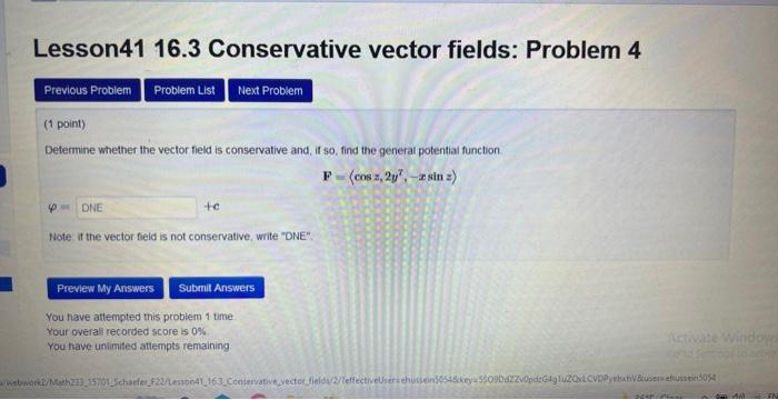 Solved Lesson41 16.3 Conservative vector fields: Problem 4 | Chegg.com