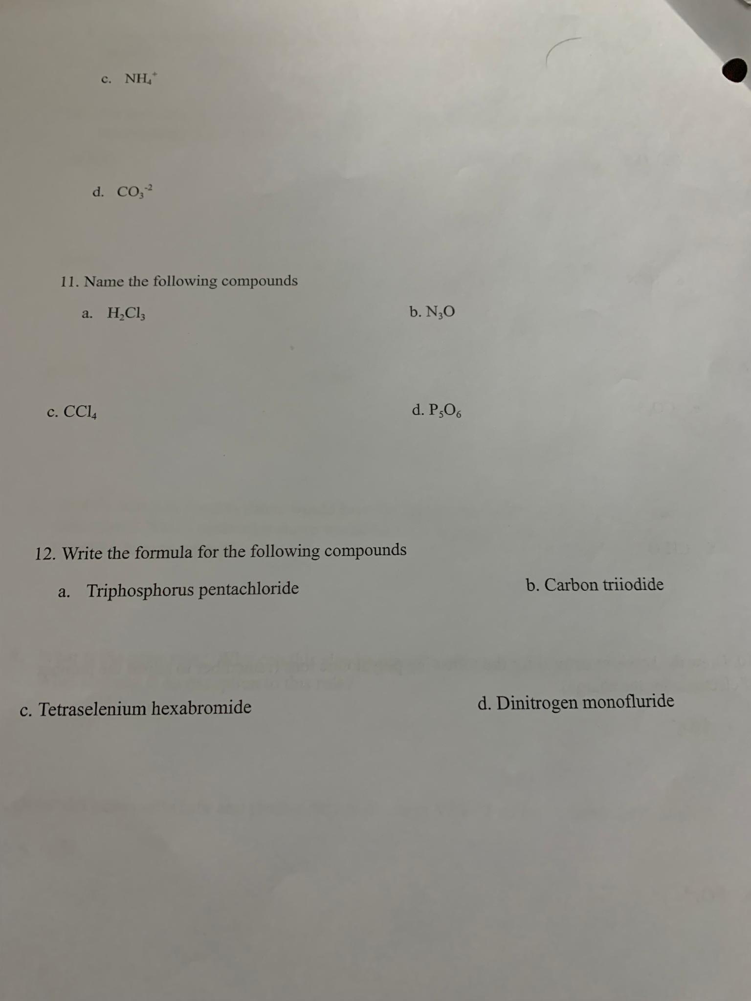 Solved c. NH4+d. CO3-211. ﻿Name the following | Chegg.com