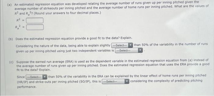 Solved DATAfile: MLBPitching A statistical program is | Chegg.com