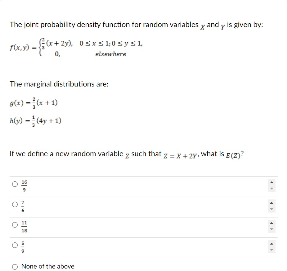 Solved The joint probability density function for random | Chegg.com