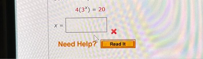 Solved 4(3x)=20 x= | Chegg.com