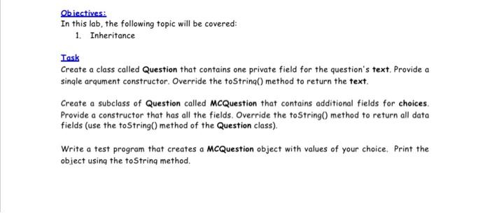 Solved Obiectives In This Lab The Following Topic Will Be