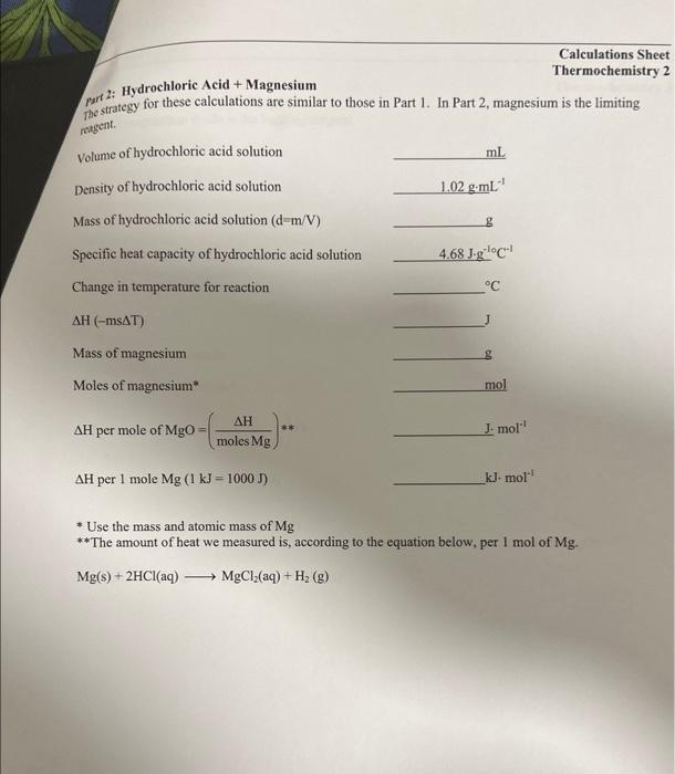 Solved Data Sheet Thermochemistry part 1: Citric Acid + | Chegg.com