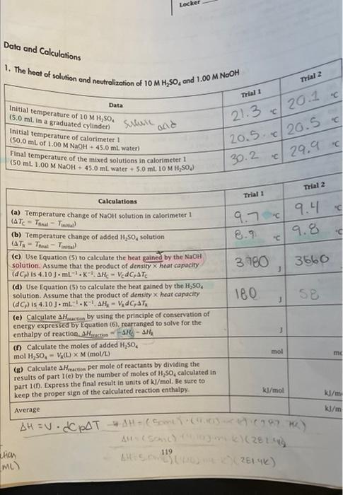 Solved Dala and Calculations 1. The heat of solution and | Chegg.com