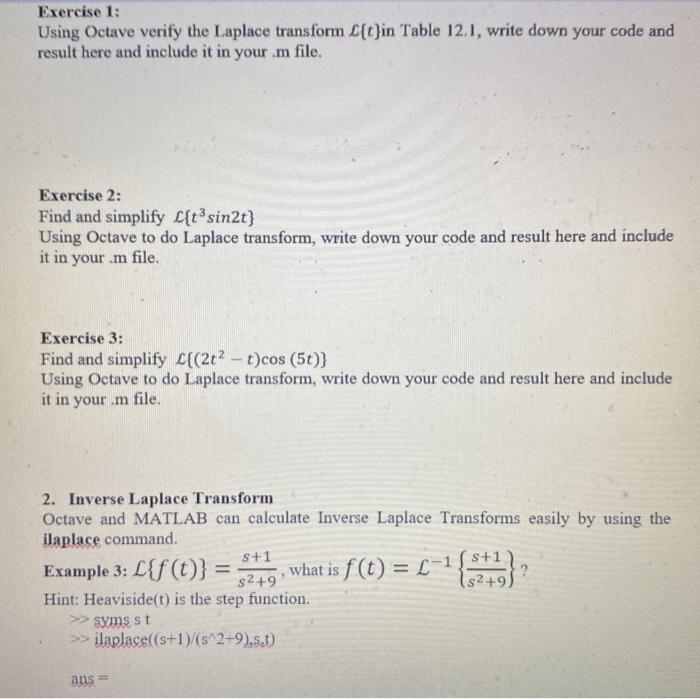 Solved 1. Laplace Transform Octave and MATLAB can do the | Chegg.com