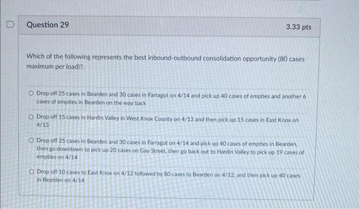 Solved OUTBOUND FULL CANS FROM THE NEW STAGING FACILITY Case | Chegg.com