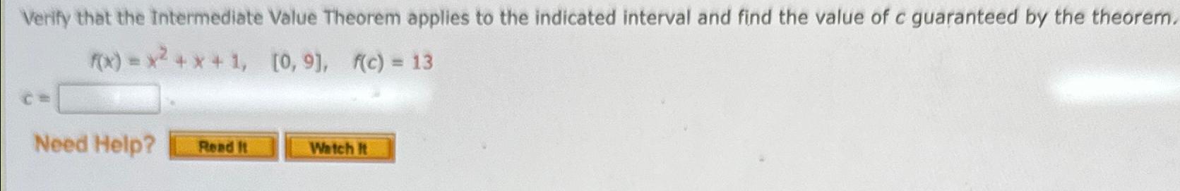 Solved Verify that the intermediate Value Theorem applies to | Chegg.com