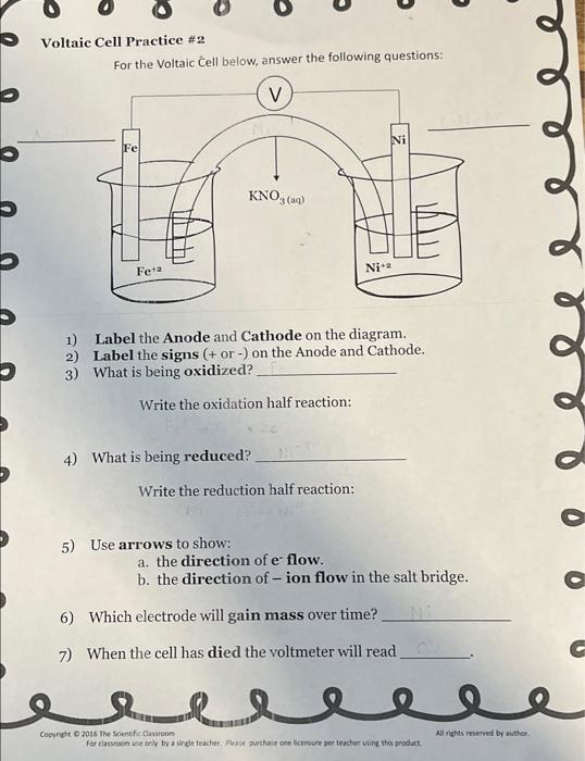 Solved Voltaic Cell Practice #2 For the Voltaic Cell below, | Chegg.com