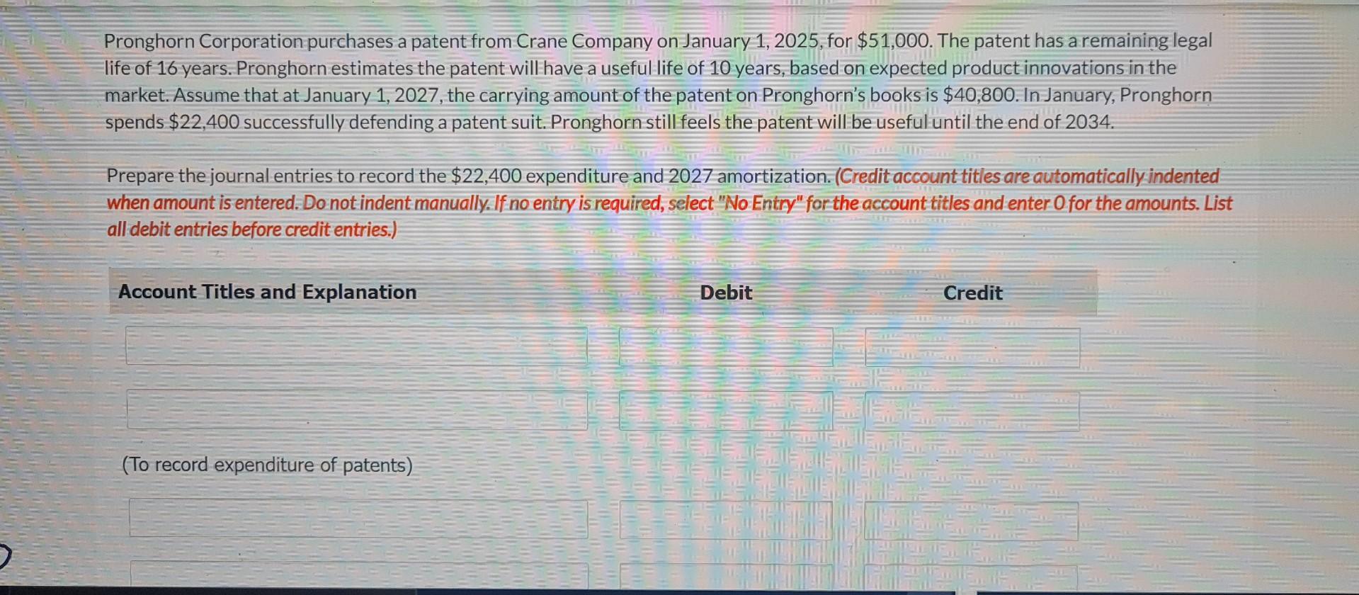 Solved Pronghorn Corporation purchases a patent from Crane | Chegg.com Solved Pronghorn Corporation purchases a patent from Crane | Chegg.com