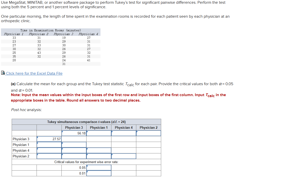 Solved Use MegaStat, MINITAB, or another software package to | Chegg.com