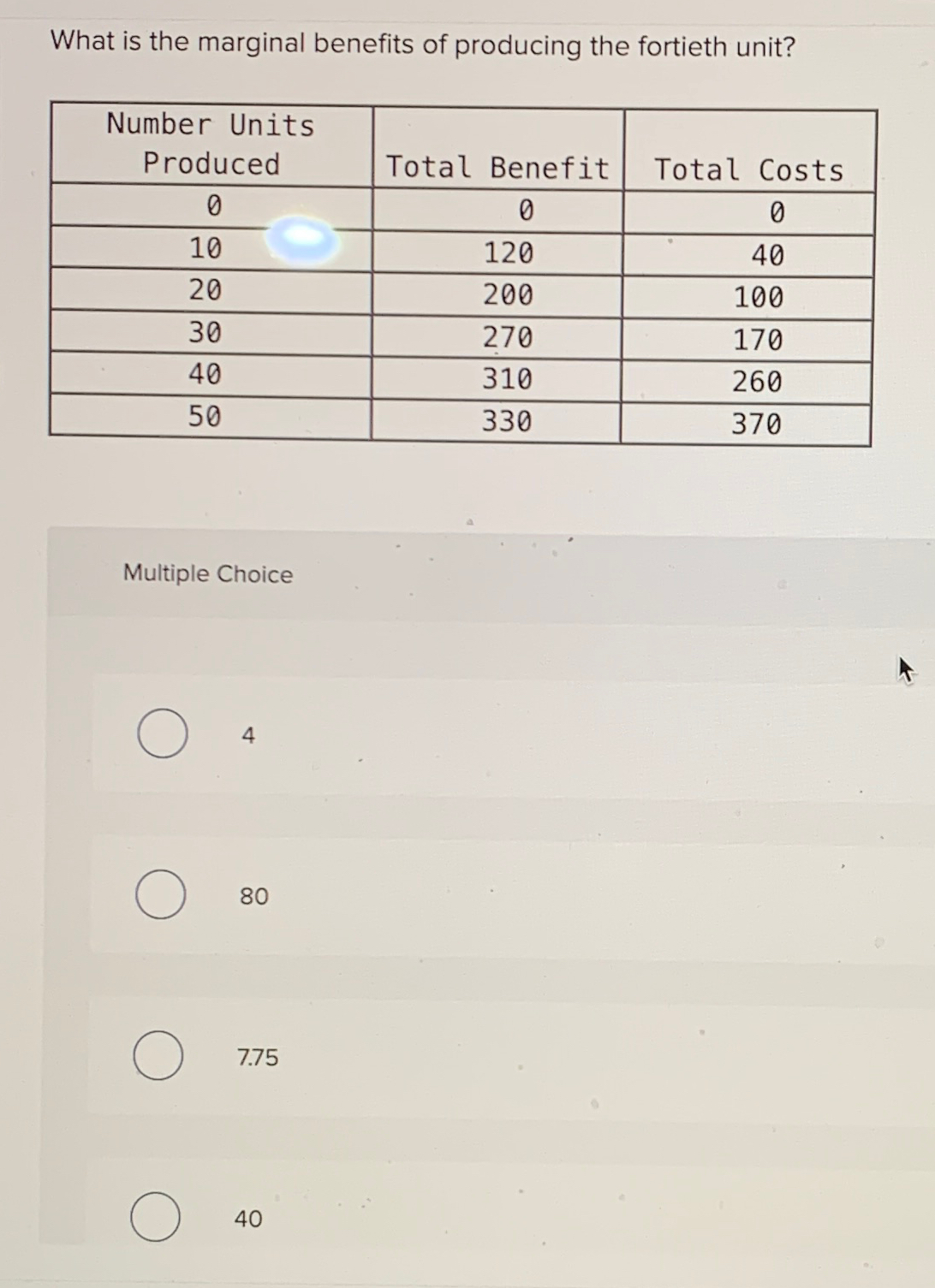 Solved What is the marginal benefits of producing the | Chegg.com