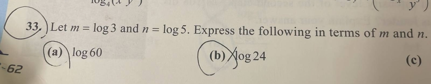Solved Let m=log3 ﻿and n=log5. ﻿Express the following in | Chegg.com