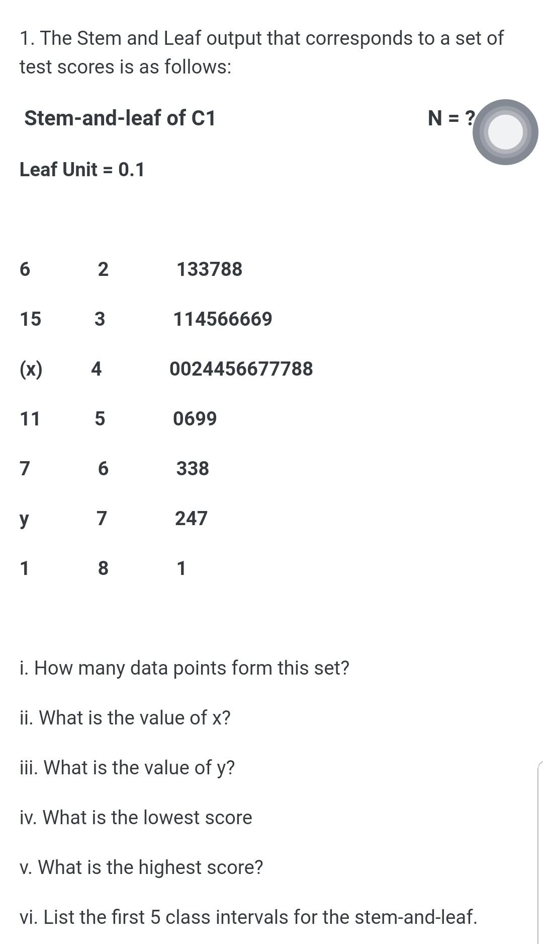 1. The Stem and Leaf output that corresponds to a set | Chegg.com