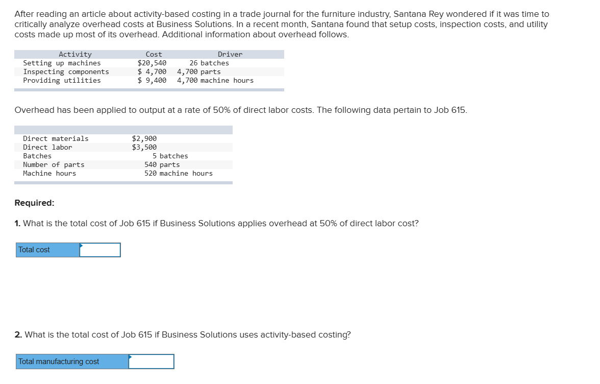 Solved After reading an article about activity-based costing | Chegg.com