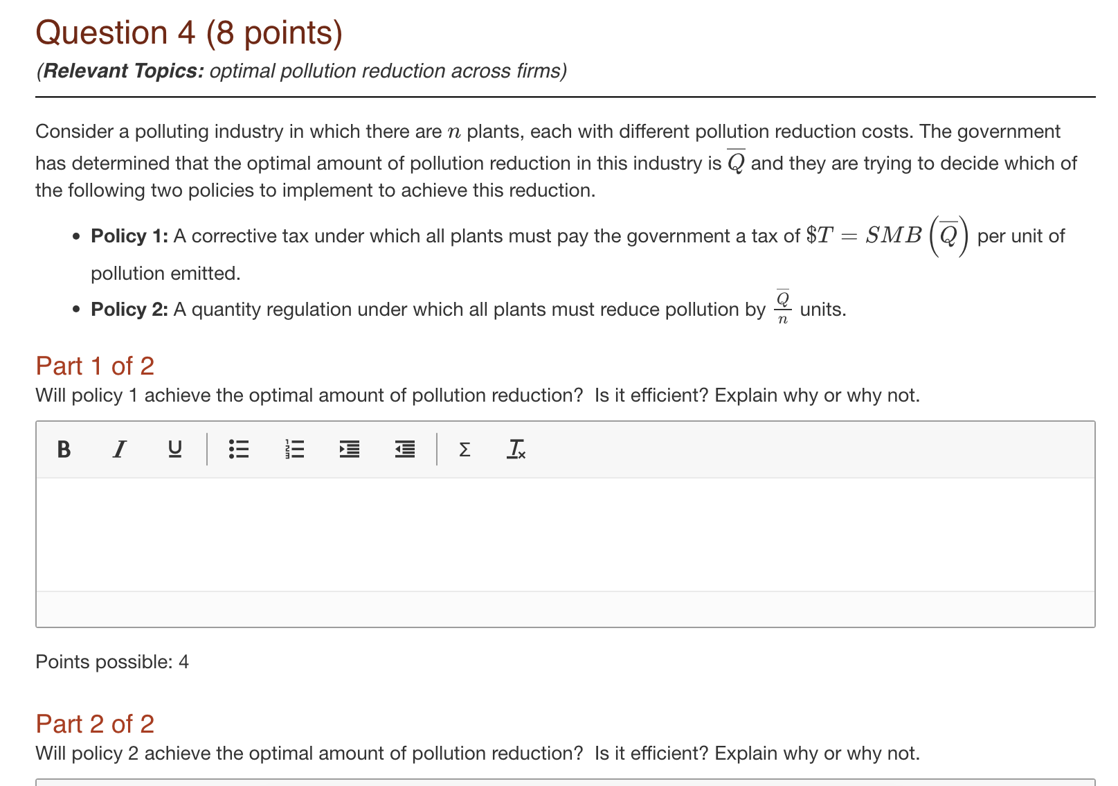 Solved Question 4 (8 ﻿points)(Relevant Topics: optimal | Chegg.com