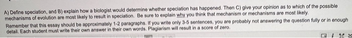Solved A) Define speciation, and B) explain how a biologist | Chegg.com