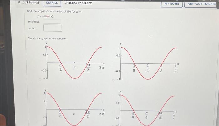 Solved Find the amplitude and period of the function. | Chegg.com