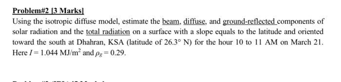 Solved Problem#2 [3 Marks] Using the isotropic diffuse | Chegg.com