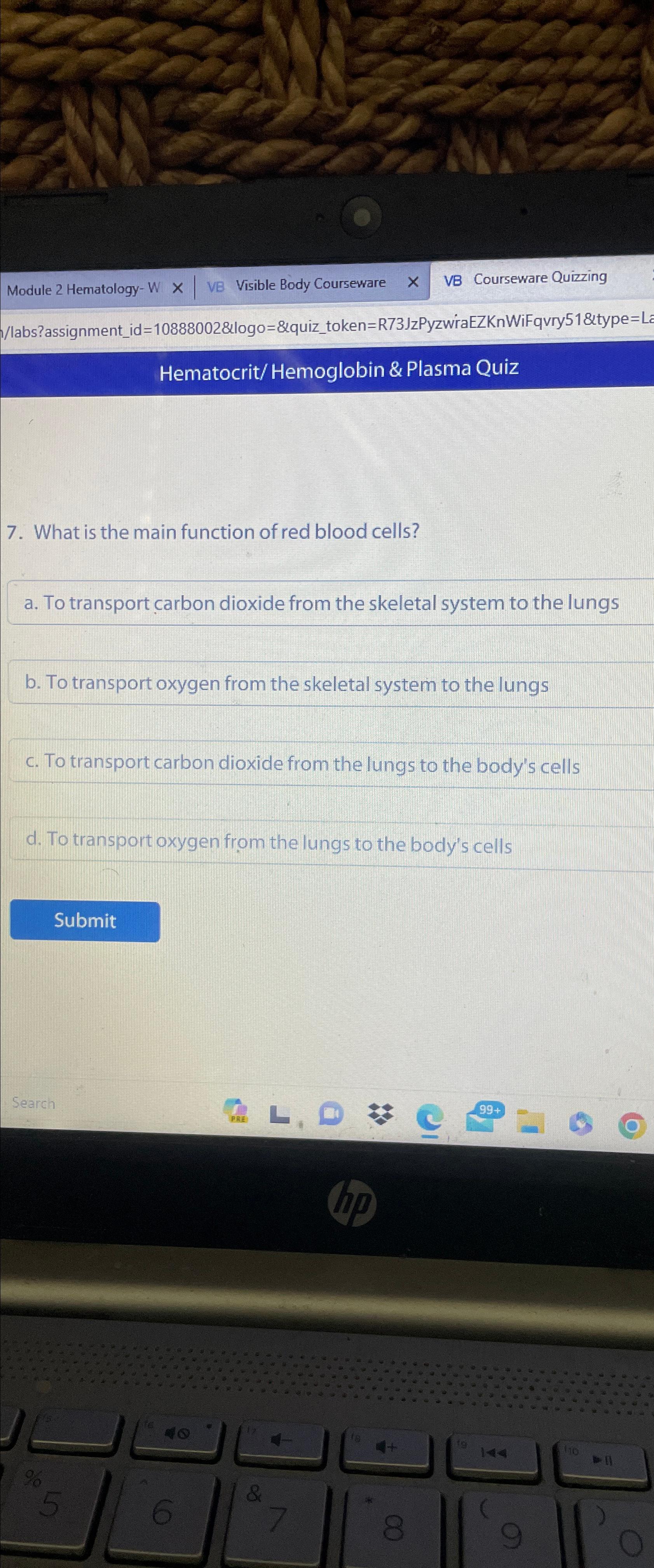 Module 2 ﻿Hematology- x|| ﻿VB Visible Body Courseware | Chegg.com