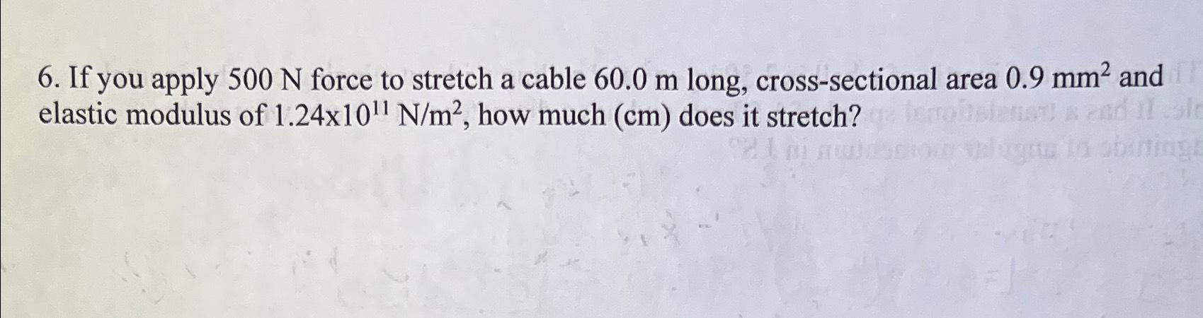 Solved If you apply 500N ﻿force to stretch a cable 60.0m | Chegg.com