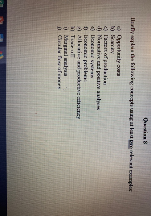 Solved Question 8 Briefly explain the following concepts | Chegg.com