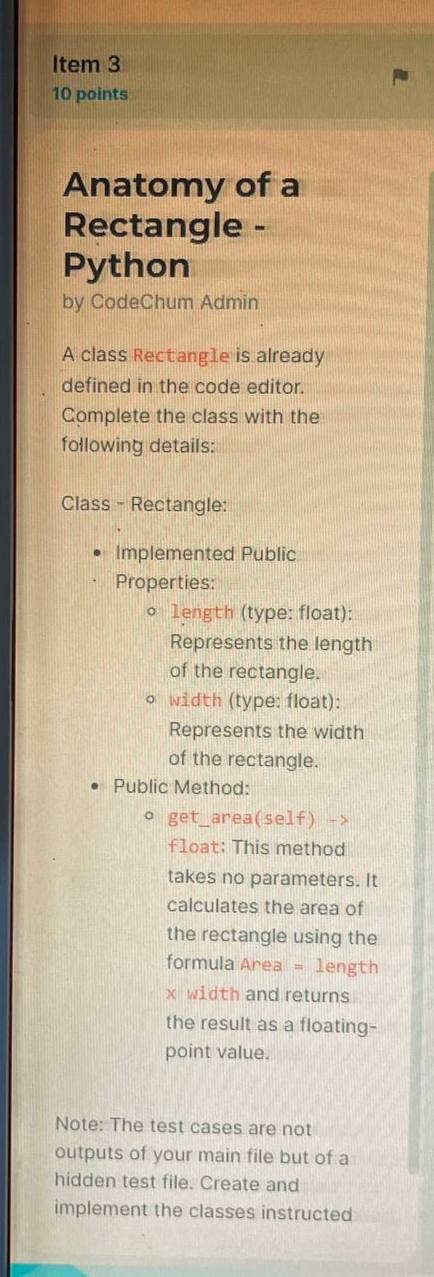 Solved A class Rectangle is already defined in the code | Chegg.com
