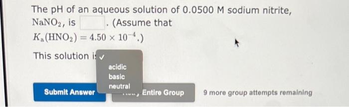 Solved The pH of an aqueous solution of 0.0500M sodium | Chegg.com