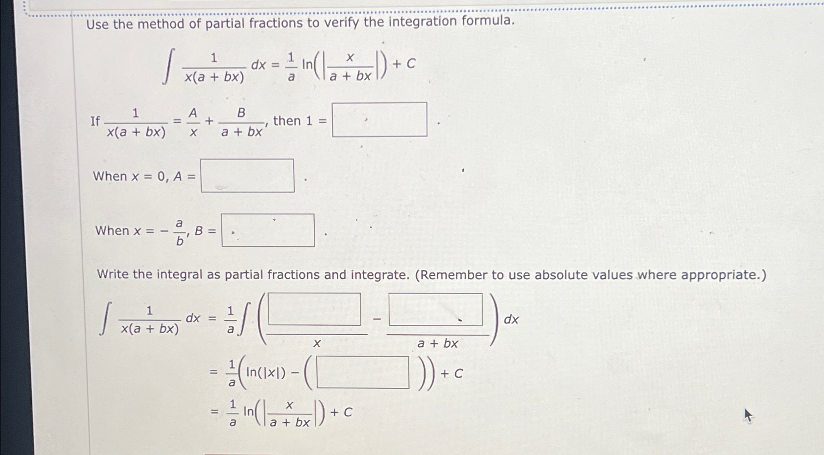 Solved Use the method of partial fractions to verify the | Chegg.com