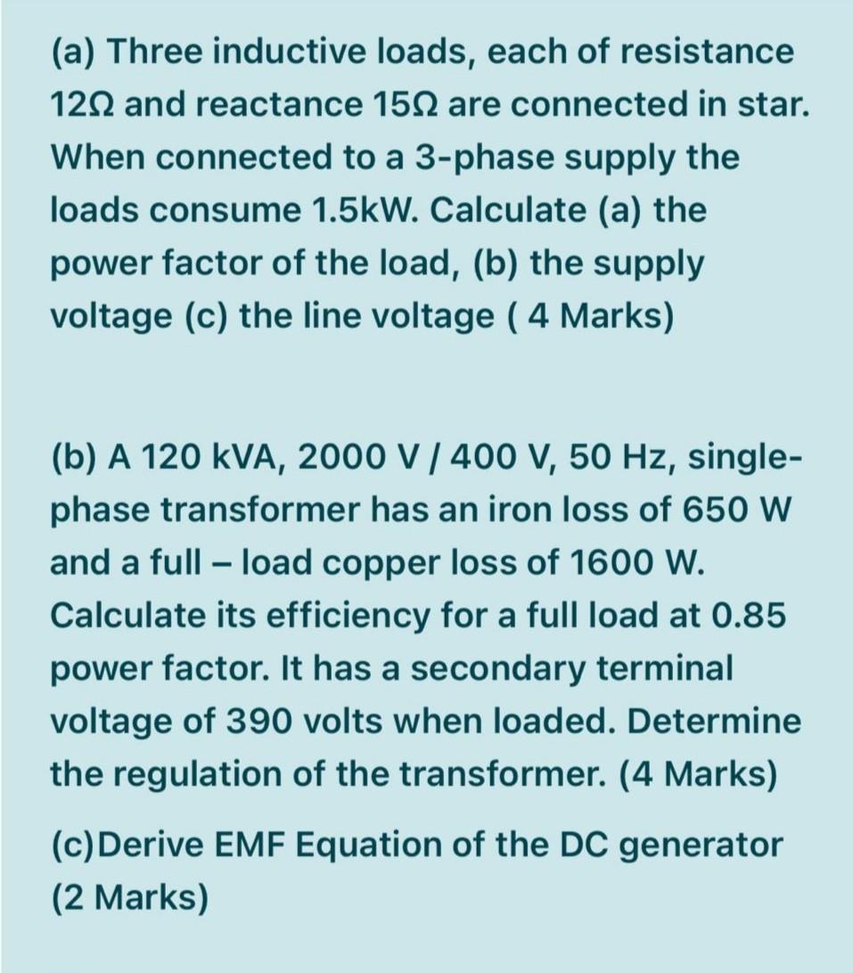 Solved (a) Three inductive loads, each of resistance 122 and | Chegg.com