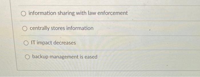 Solved information sharing with law enforcement centrally | Chegg.com