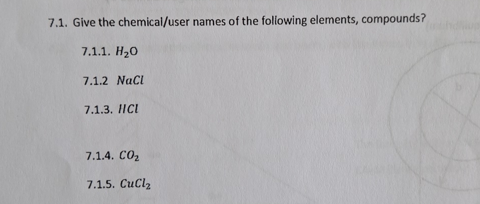 Solved 7.1. ﻿Give the chemical/user names of the following | Chegg.com